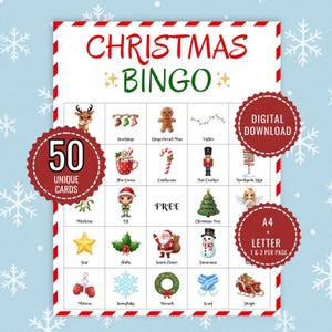Christmas Bingo Game - 50 Cards Printable for Classroom Party & Family ...