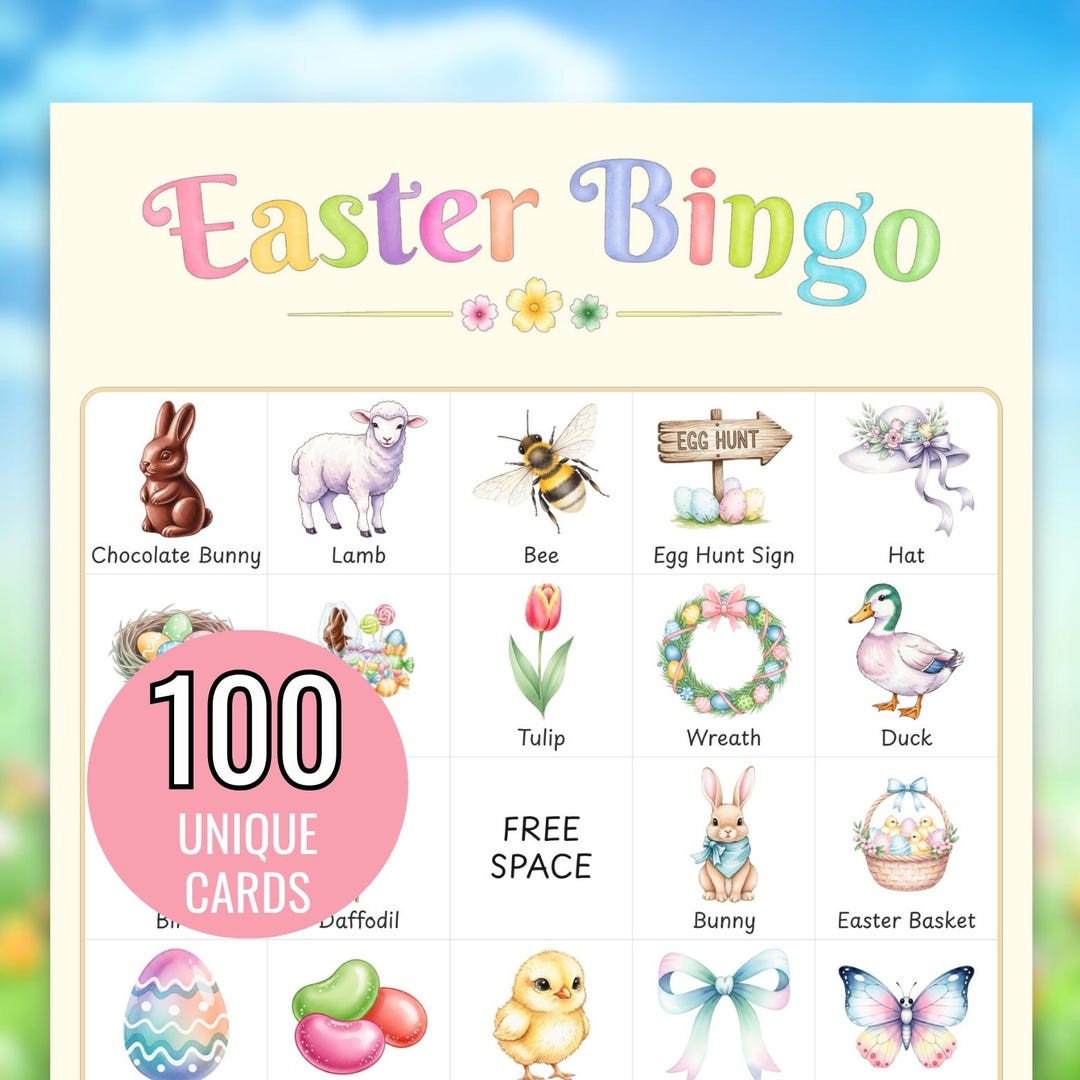 Easter Bingo Printable Game, Large Group Classroom Party Activity (100 ...