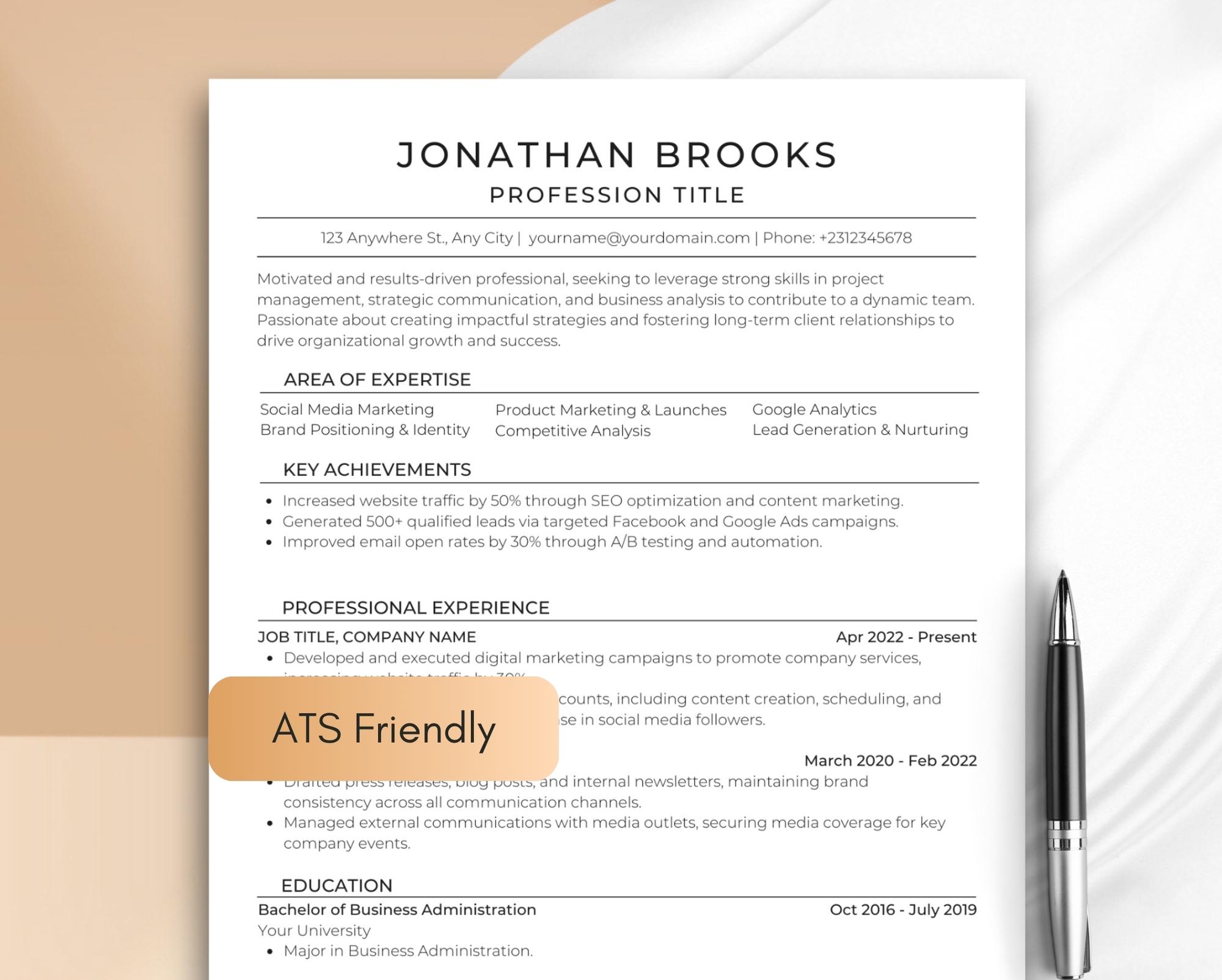 Simple Professional Resume Template | Clean and Professional CV Design ...
