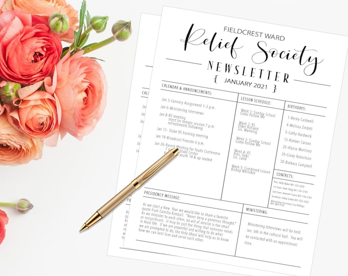 Relief Society Newsletter-editable-instant Download-easy to Use .pdf ...