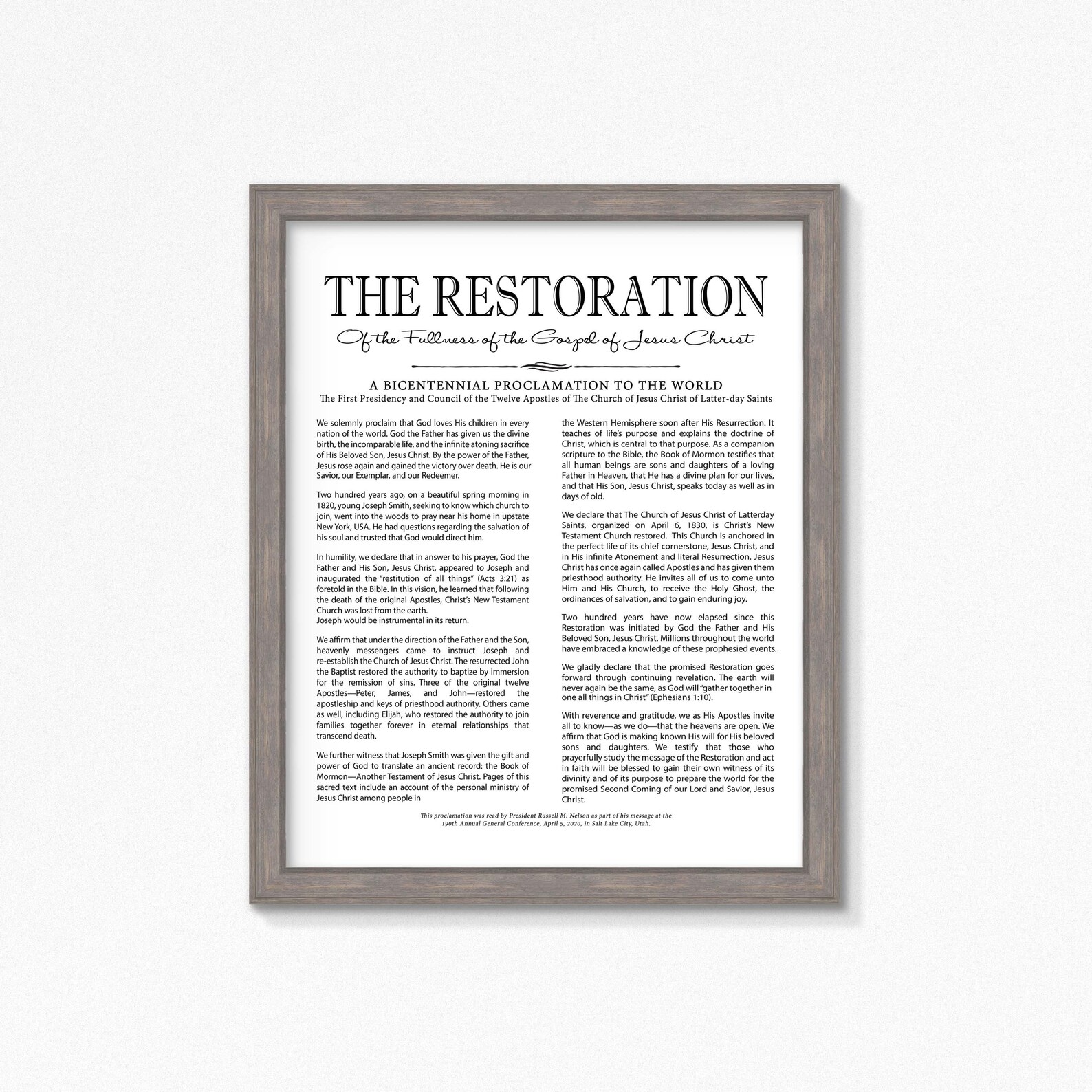 Restoration Bicentennial Proclamation-april 2020 General Conference ...