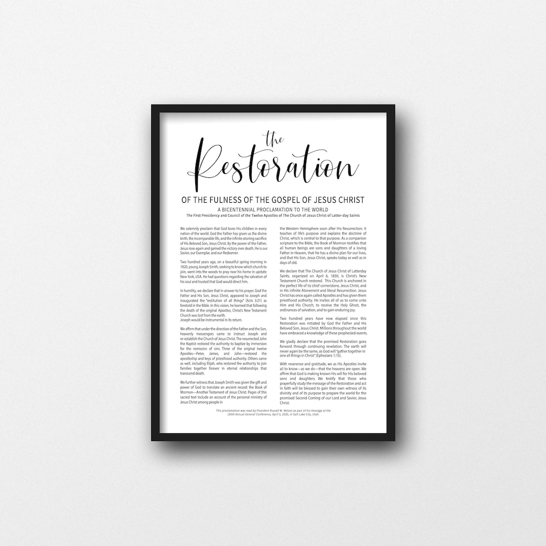 Restoration Bicentennial Proclamation-april 2020 General Conference ...