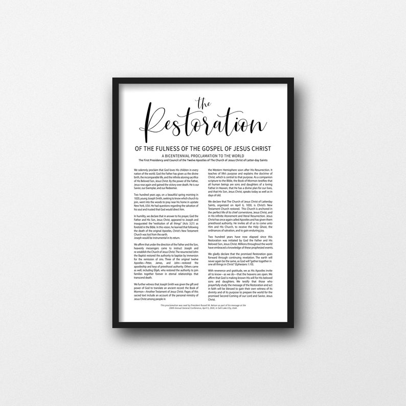Restoration Bicentennial Proclamation-april 2020 General Conference ...