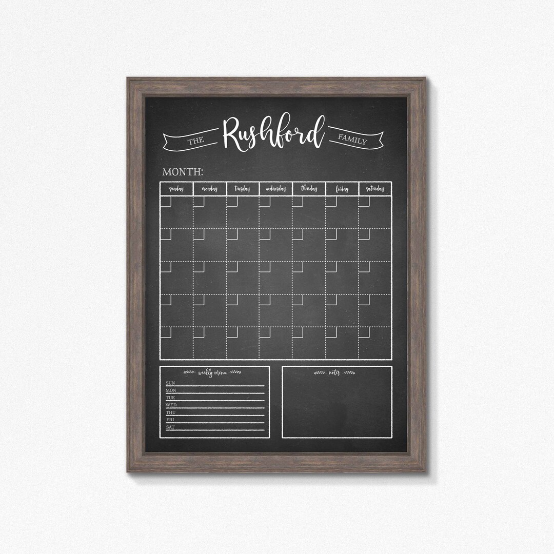 Chalkboard Calendar Printable-chalkboard Dry Erase-cutomizable Mulitple ...