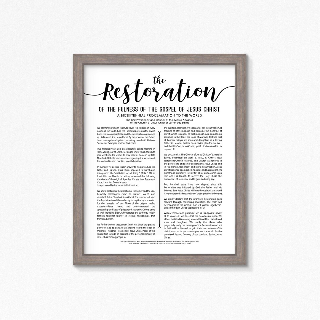 Restoration Bicentennial Proclamation-april 2020 General Conference ...