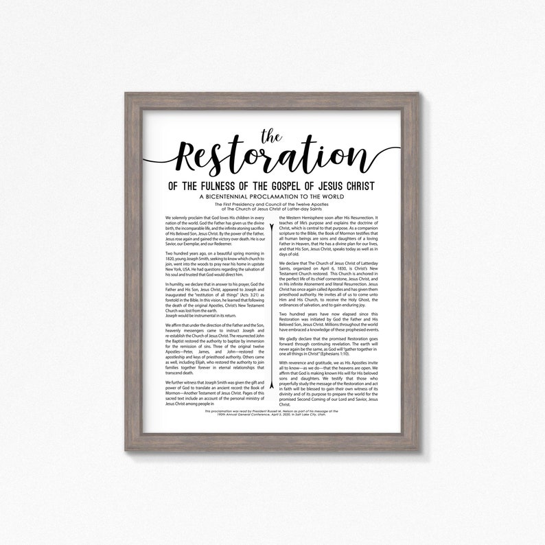 Restoration Bicentennial Proclamation-april 2020 General Conference ...