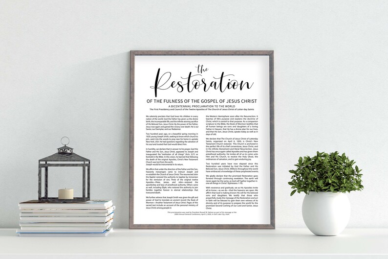 Restoration Bicentennial Proclamation-april 2020 General Conference ...