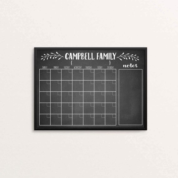 Chalkboard Calendar Template Personalized Family Meal Plan Chalkboard