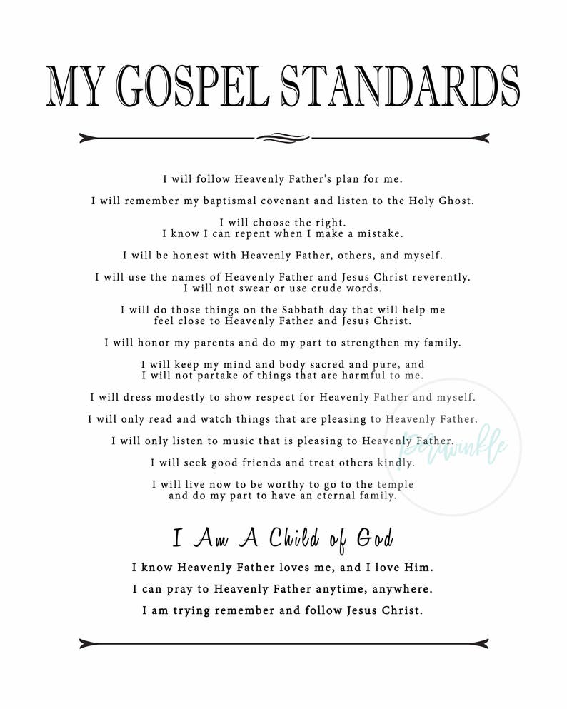Lds-gospel Standards-multiple Size Choice Printable-black - Etsy