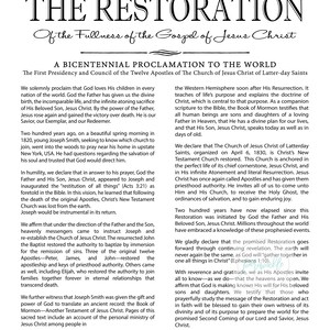 Restoration Bicentennial Proclamation-april 2020 General Conference ...