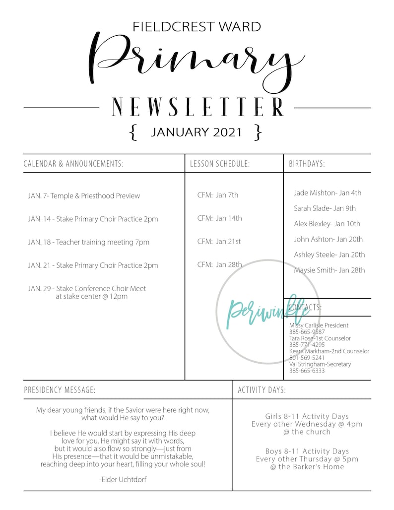 Primary Newsletter-editable-instant Download-easy to Use - Etsy