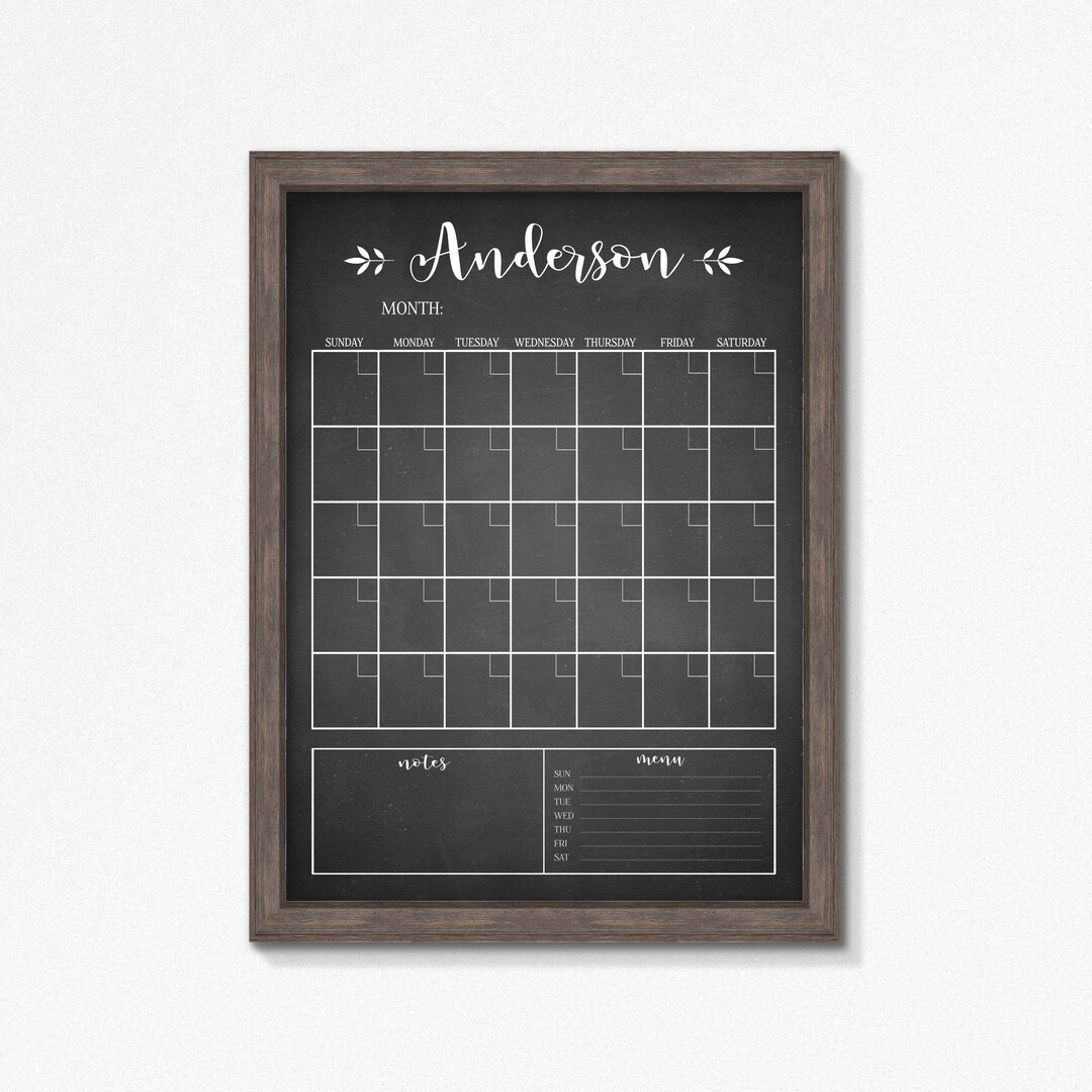 Chalkboard Calendar Printable-chalkboard Dry Erase-cutomizable Mulitple ...