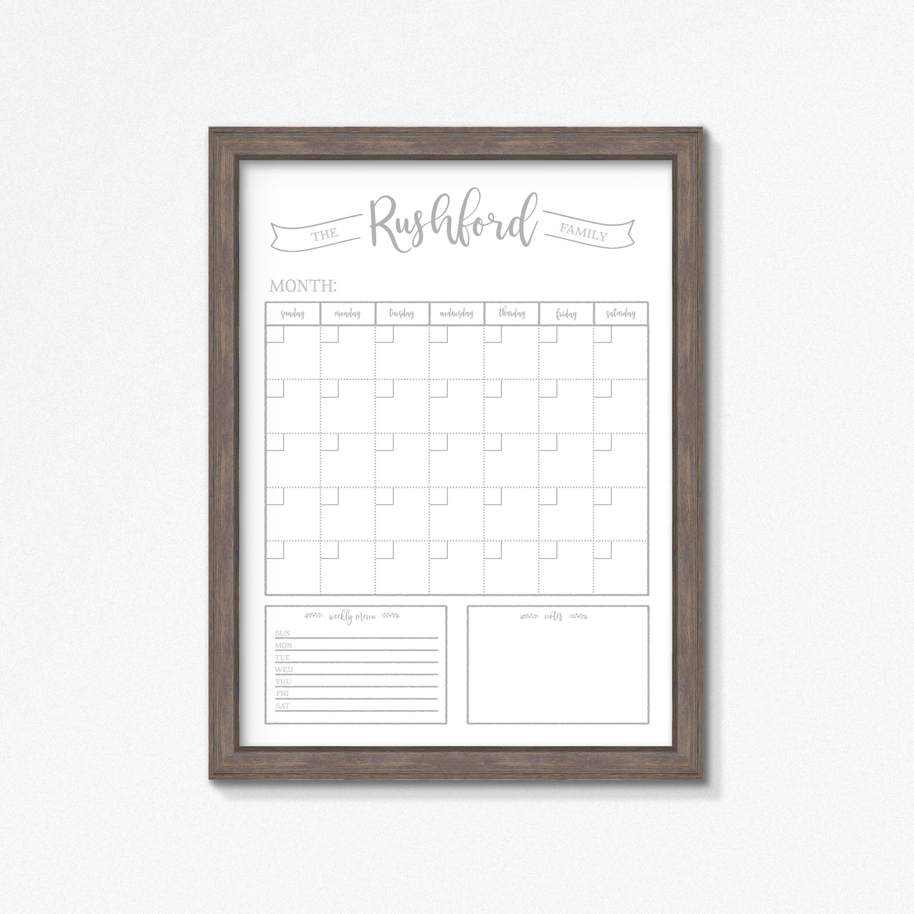 Dry Erase Calendar Printable-Chalkboard Dry Erase-Cutomizable | Etsy