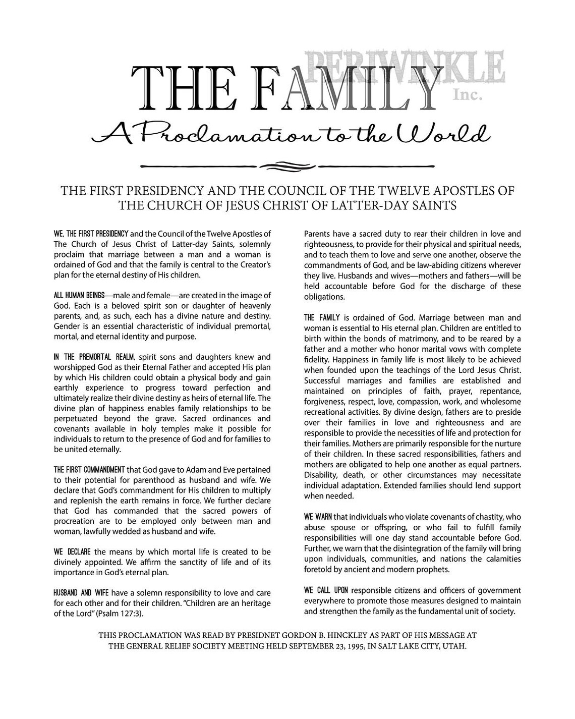 LDS Family Proclamation-printable-black Text-multiple Size Choices ...