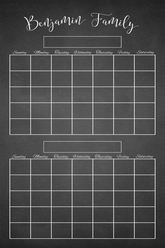 Chalkboard Calendar Template Personalized Family Meal Plan Chalkboard