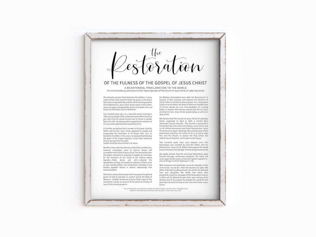 Restoration Bicentennial Proclamation-april 2020 General Conference ...