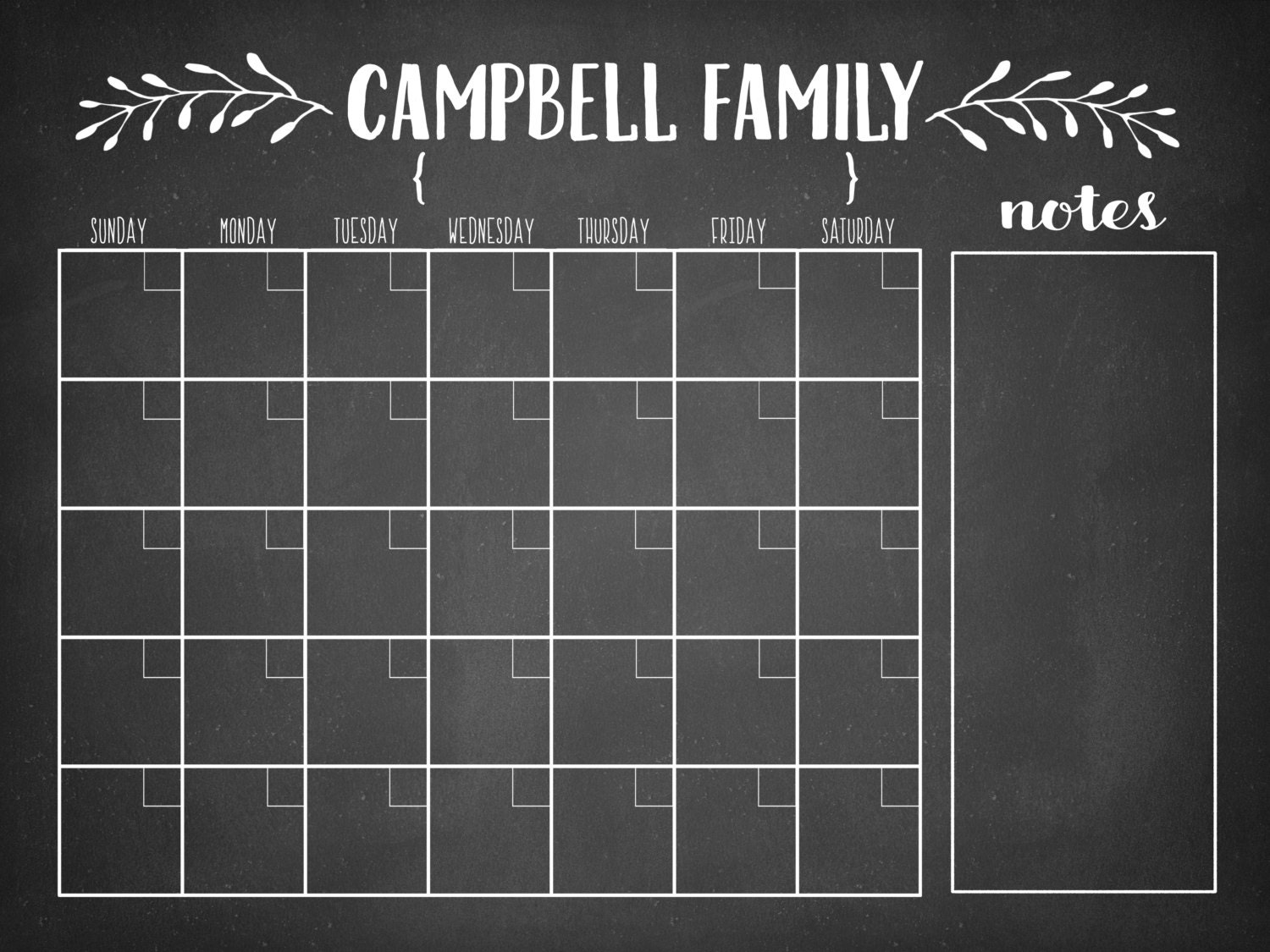 Chalkboard Calendar Printable-chalkboard Dry Erase-cutomizable Mulitple ...