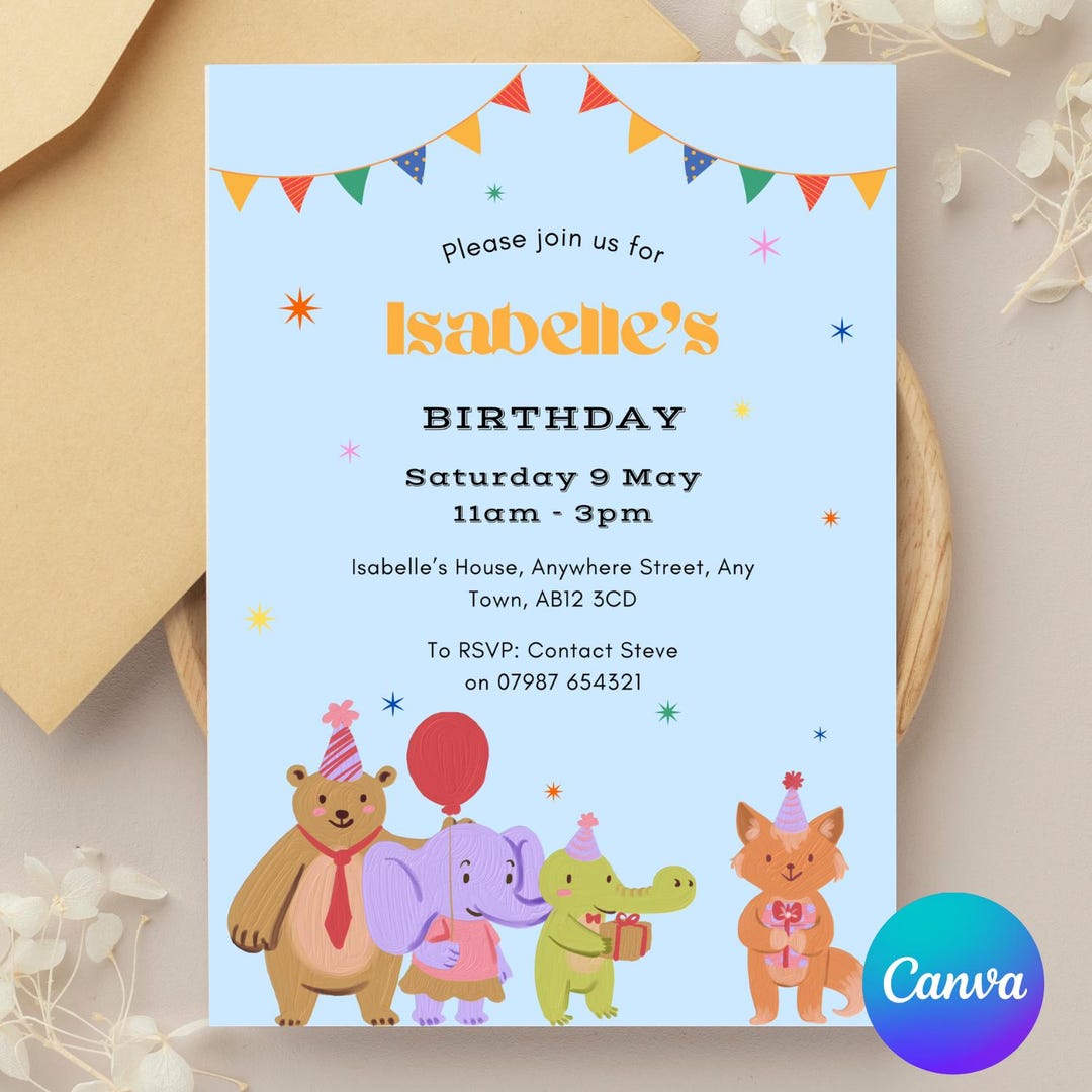 Editable Cute Character Birthday Invitation Digital Template Instant ...