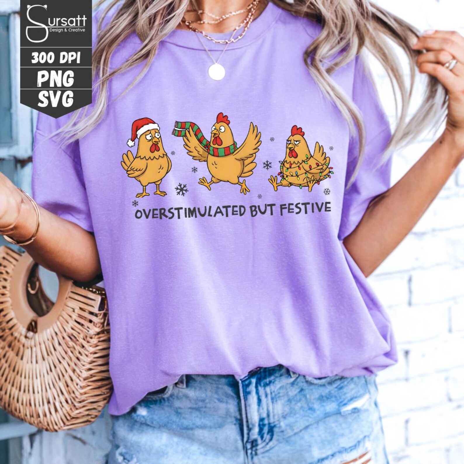 Overstimulated but Festive Chicken PNG, Funny Christmas Hen Sublimation ...