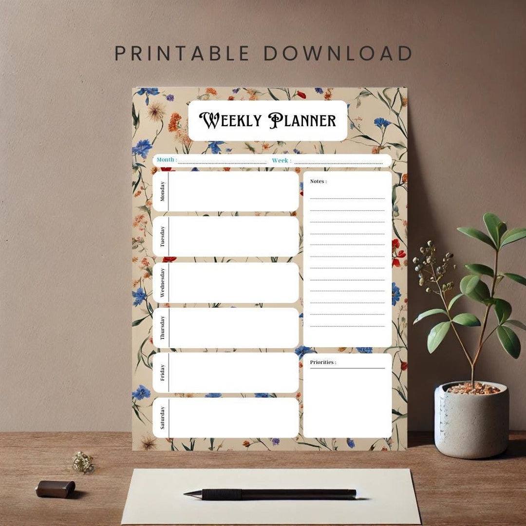 Floral Weekly Planner Printable: 8.5x11" Digital Download - Etsy
