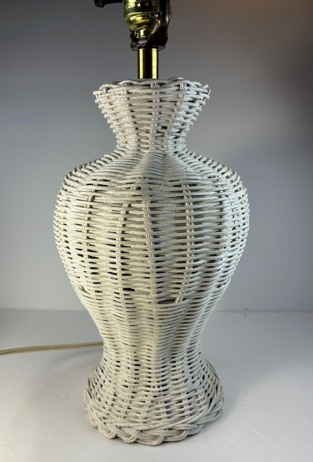 Vintage Wicker White Table Lamp Base - Etsy