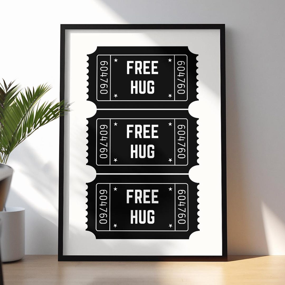 Free Hug Ticket Print Trendy Retro Wall Art, Black & White Aesthetic ...