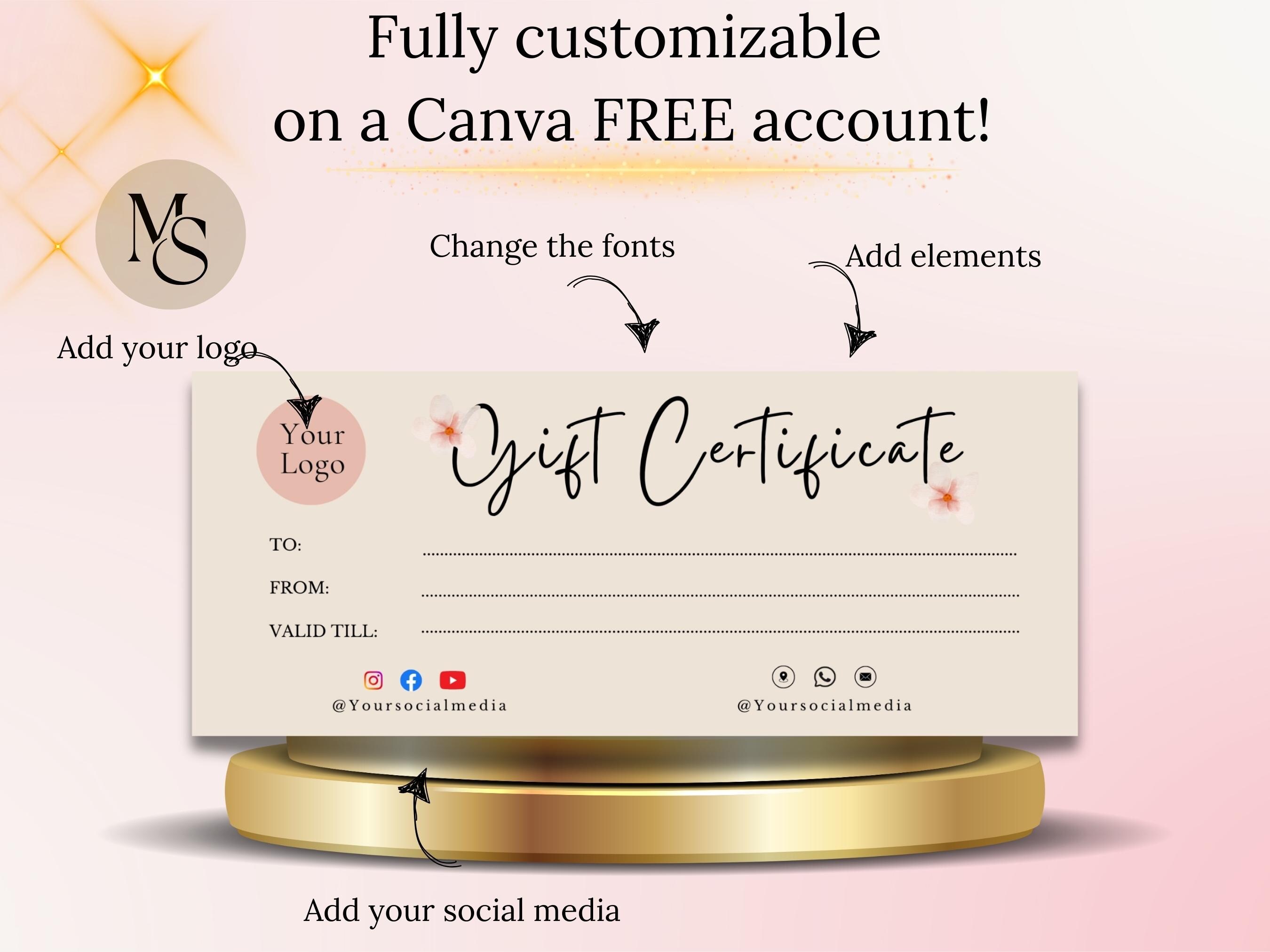 Editable Gift Card Template Printable Gift Voucher Template Modern DIY ...