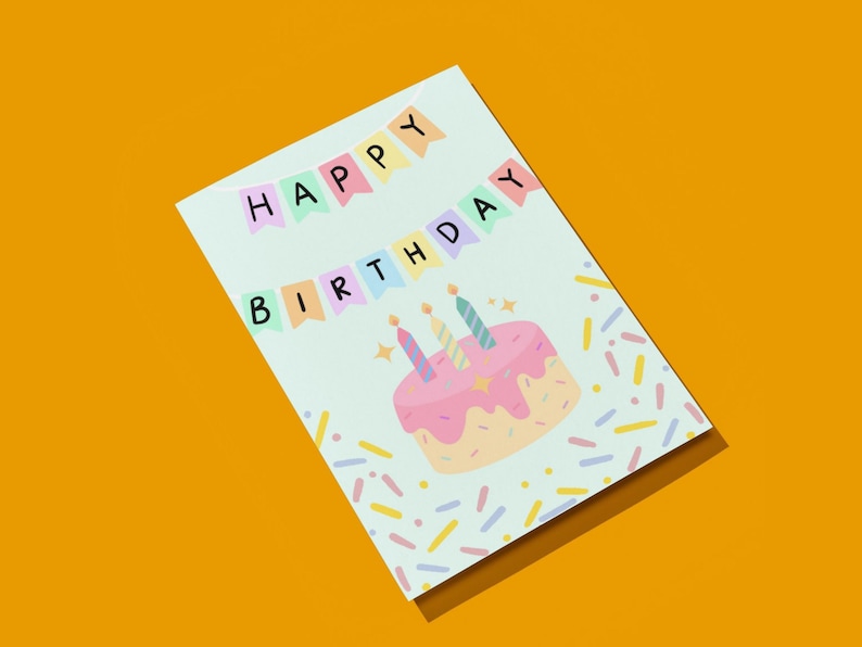 Pastel Birthday Card | Printable Happy Birthday Foldable Card | Digital ...