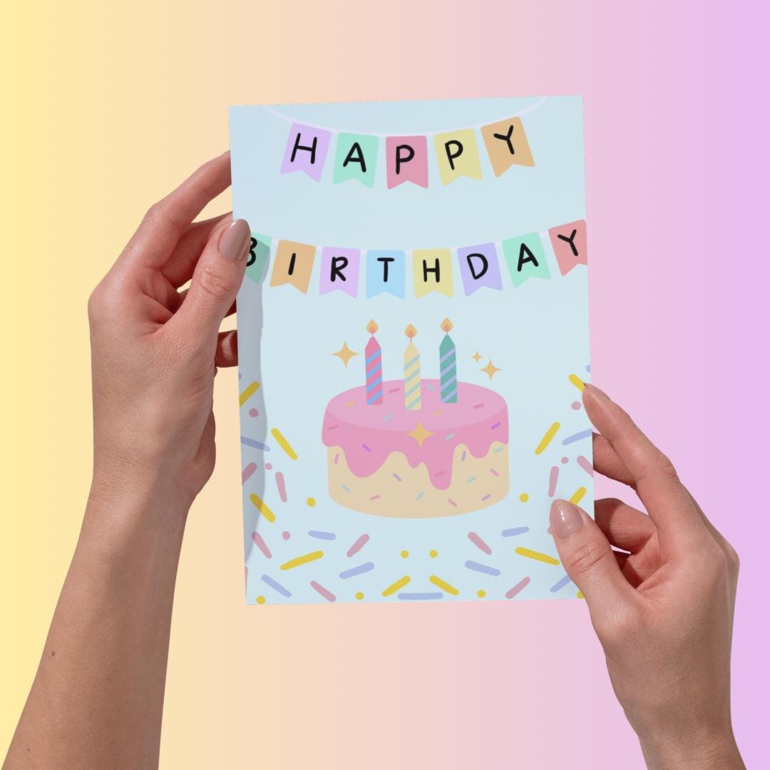 Pastel Birthday Card | Printable Happy Birthday Foldable Card | Digital ...