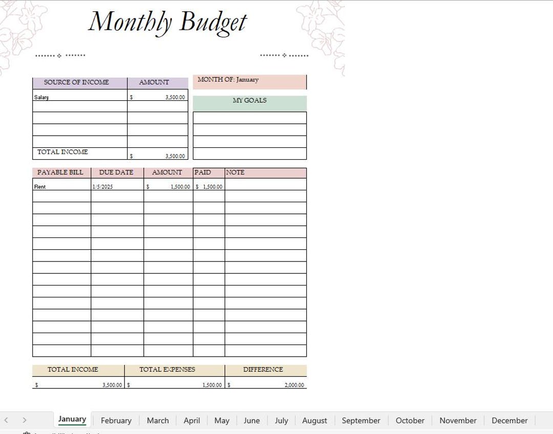 Budget Planner, Excel Template, Finance Tracker, Editable Spreadsheet ...