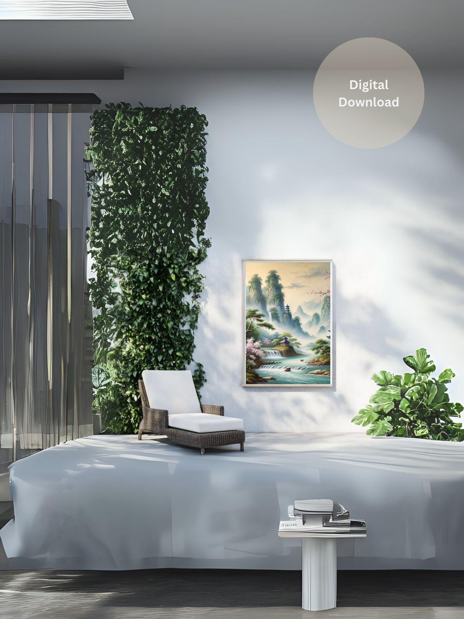 Traditional Chinese Oil Painting Wall Art - Digital Download | Serene ...