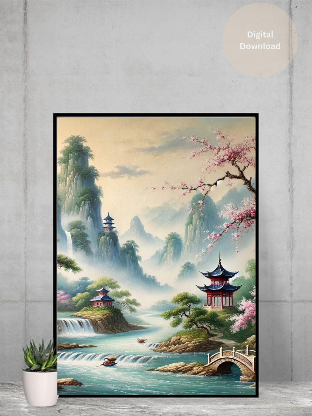 Traditional Chinese Oil Painting Wall Art - Digital Download | Serene ...