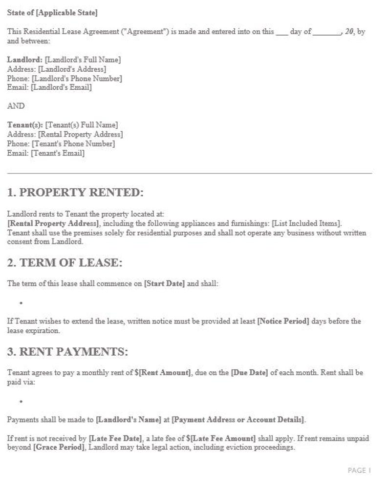 Residential Lease Agreement Template | Editable & Printable Legal ...