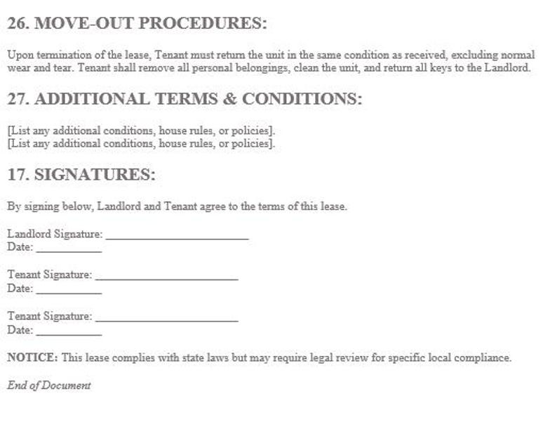 Residential Lease Agreement Template | Editable & Printable Legal ...