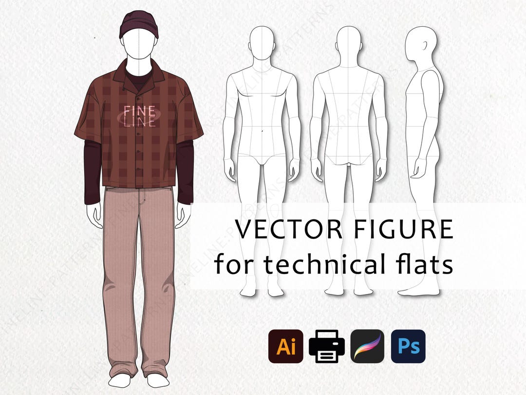 Vector MALE Figure Template for Fashion Design - 6x Digital Croquis ...