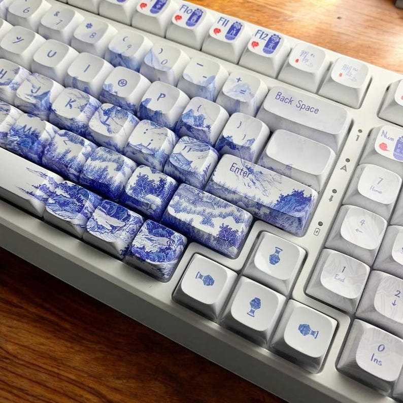 Resin Keycaps Set - 134/124 Keys - Cherry MX Compatible - Blue & White ...