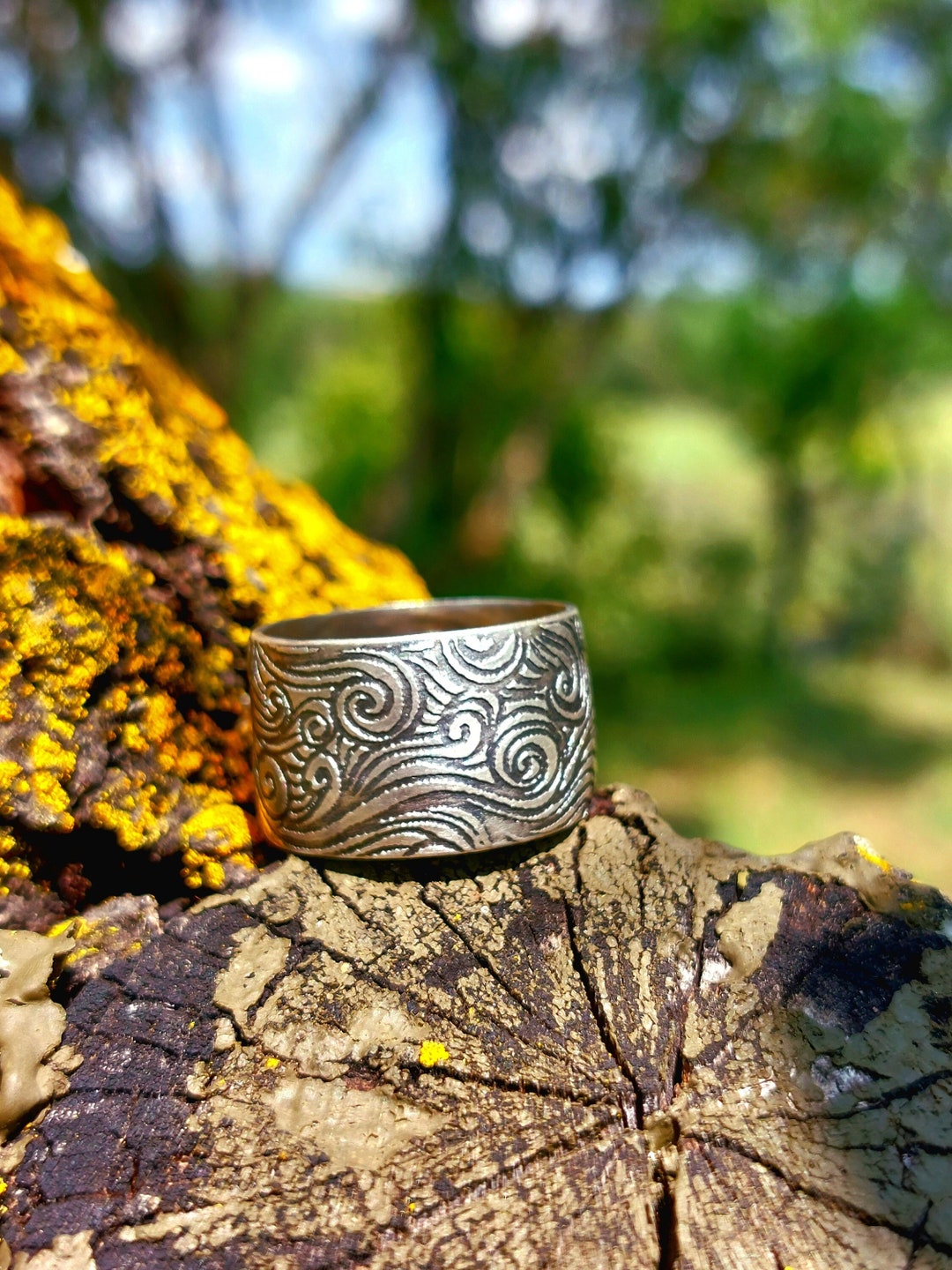 Etched Sterling Silver Sea Wave Ring - Boho Size 9 - Etsy