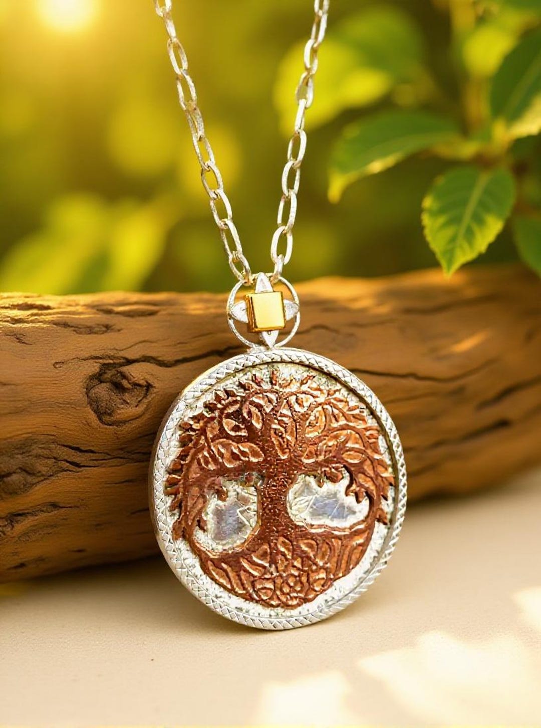 Etched Copper Tree of Life Pendant: Sterling Silver Boho Necklace - Etsy