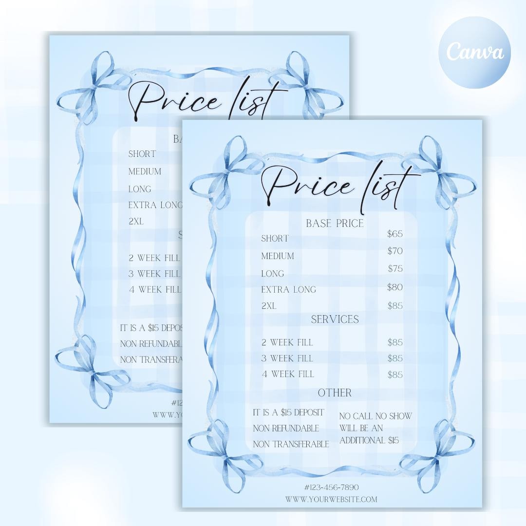 Editable Price List Template, Printable Price List, Canva Template, DIY ...