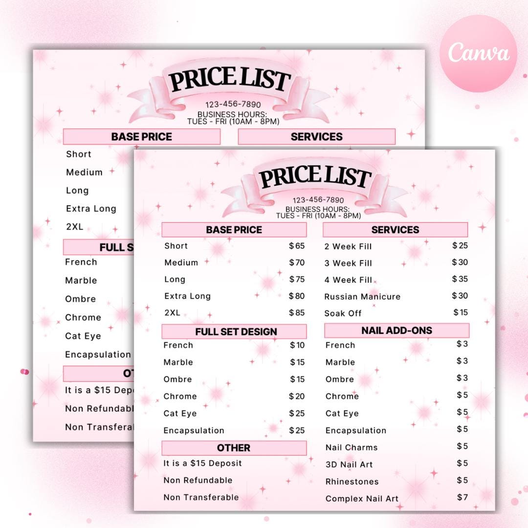 Editable Price List Template, Printable Price List, Canva Template, DIY ...