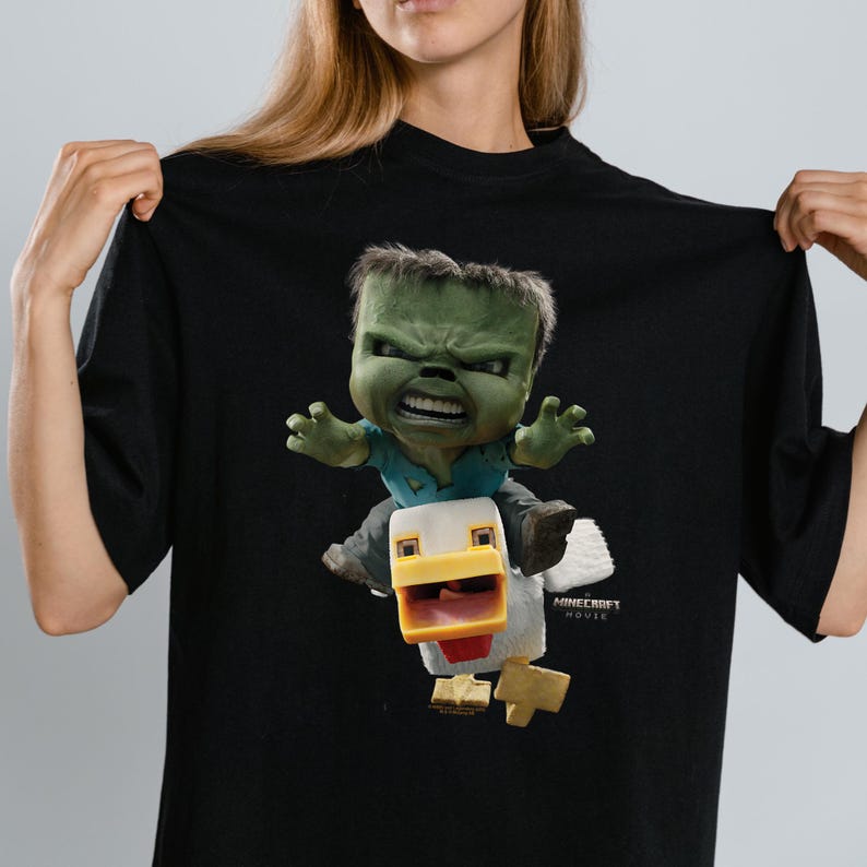 Minecraft Movie Chicken Jockey PNG, Baby Zombie Attack Design, Gaming T ...