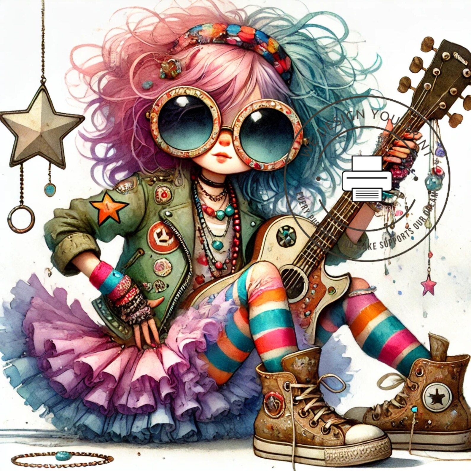 Rockstar Quirky Girl Clip Art Bundle | Clip Art Set Cute Music Star ...