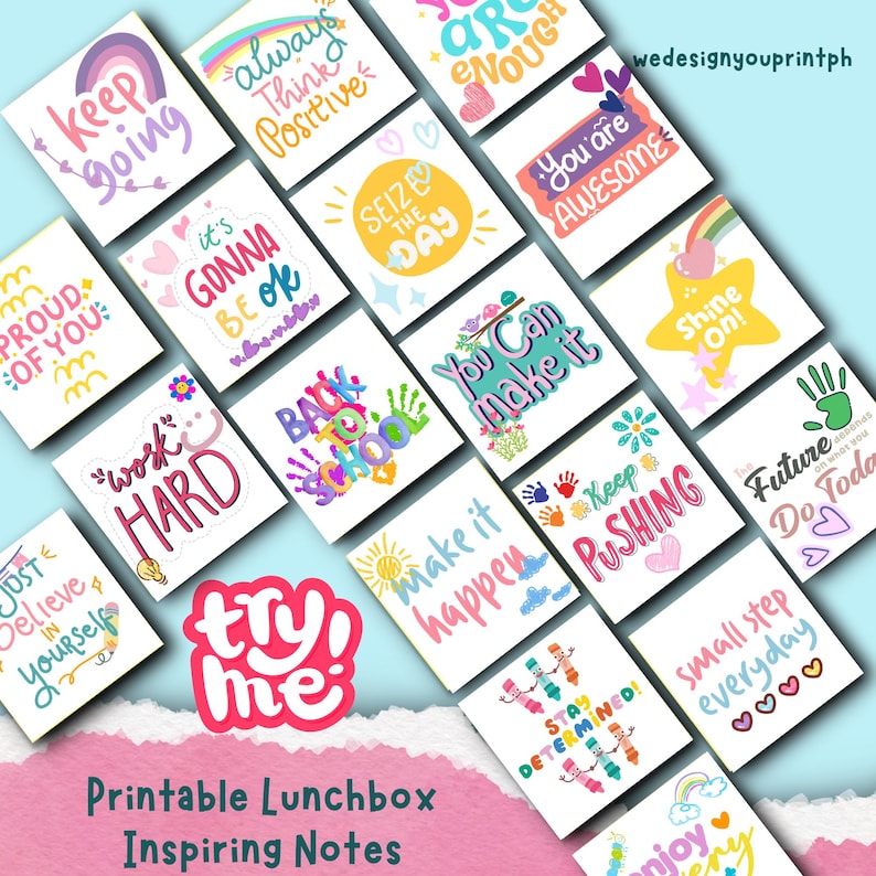 Printable Lunchbox Notes, Instant Download Notes, Lunchbox Cards for ...