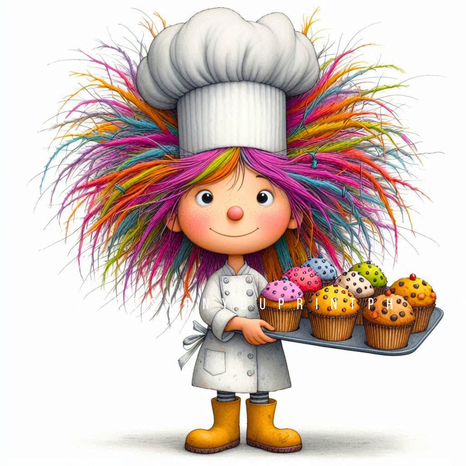 10 Cute Quirky Chef Girl Clipart JPG, Colorful Hair Little Muffins Chef ...