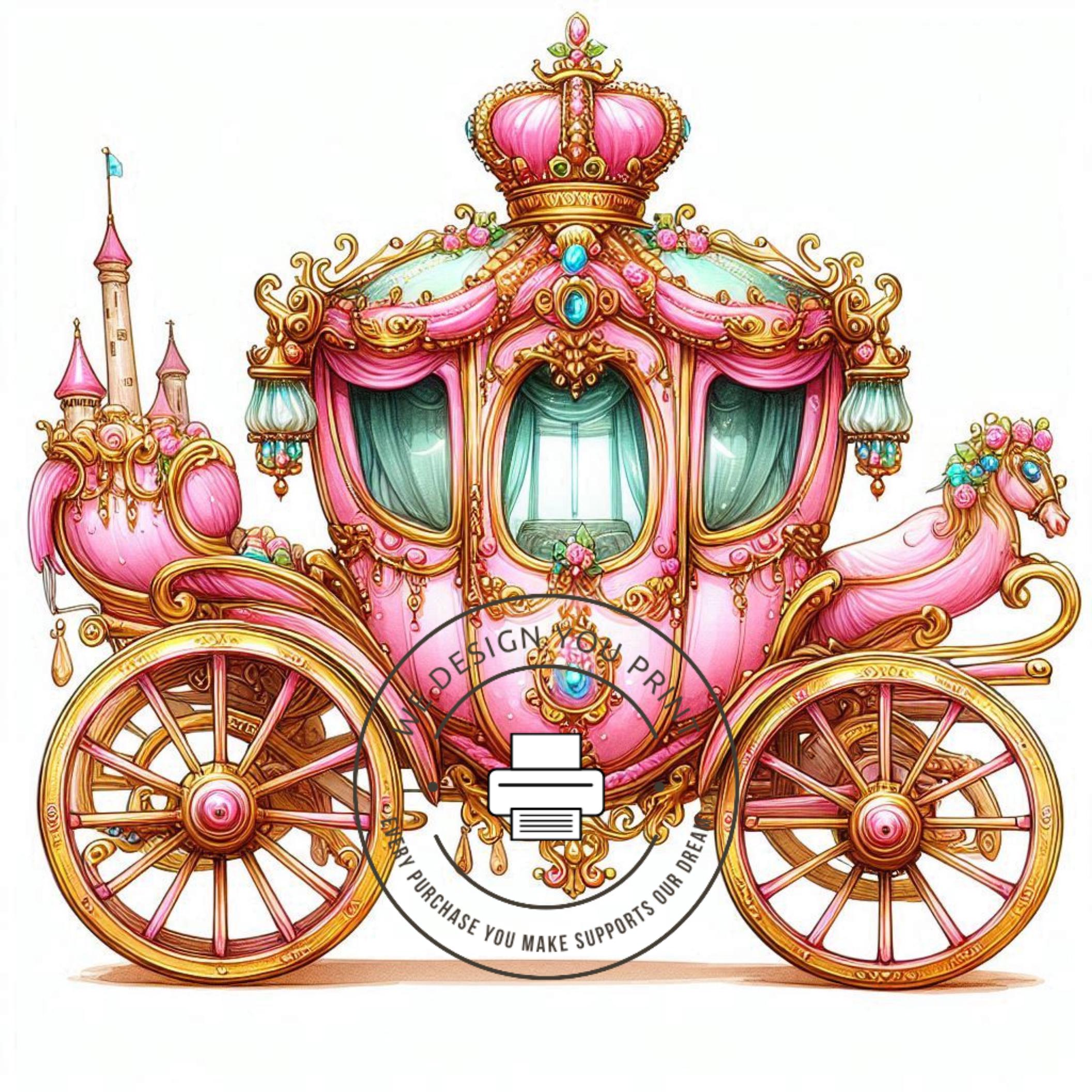 10 Fairy Tale Royal Carriage Clip Art | Pink and Gold Princess Coach ...