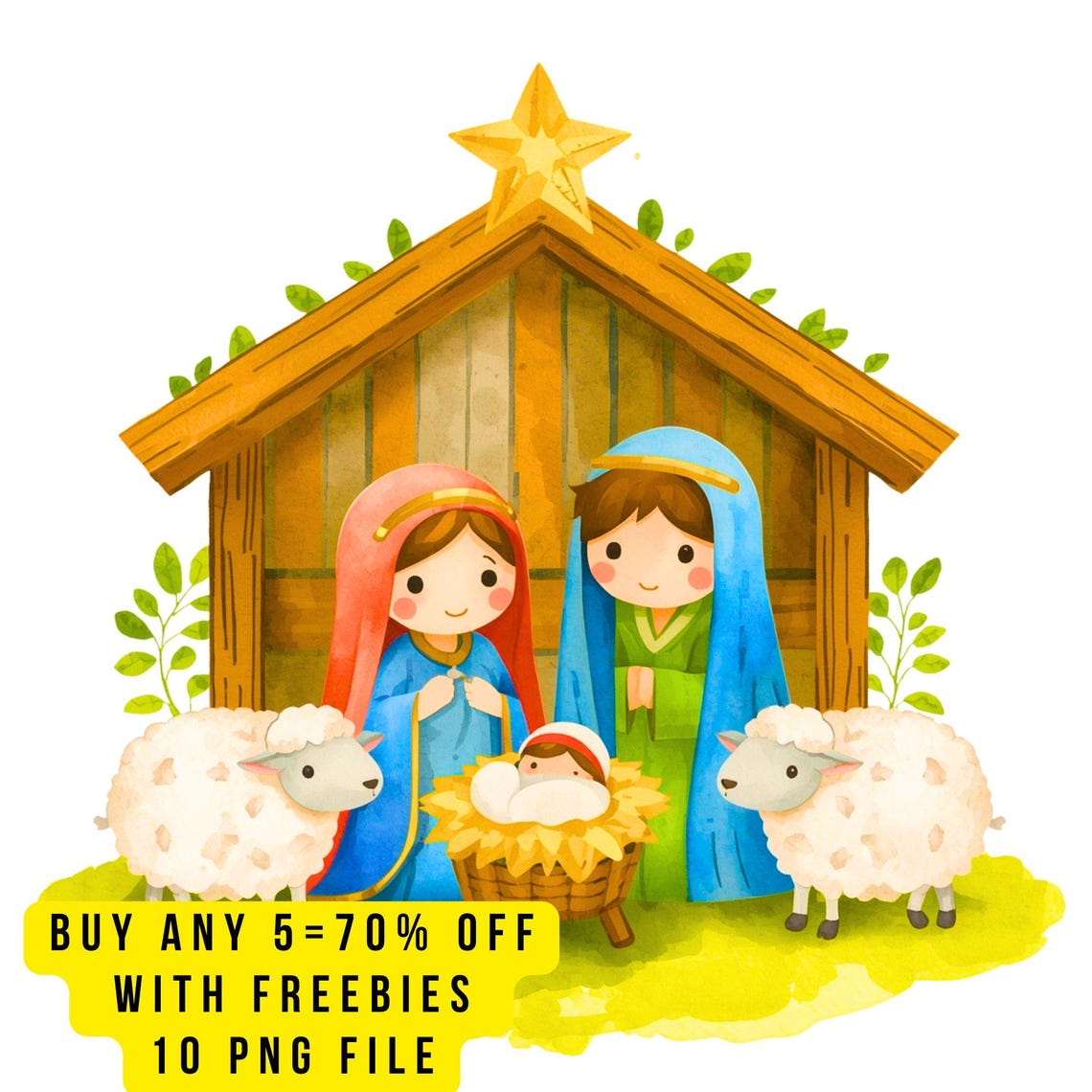 10 Nativity Clipart Set PNG, Holy Family Christmas Scene, Cute Manger ...