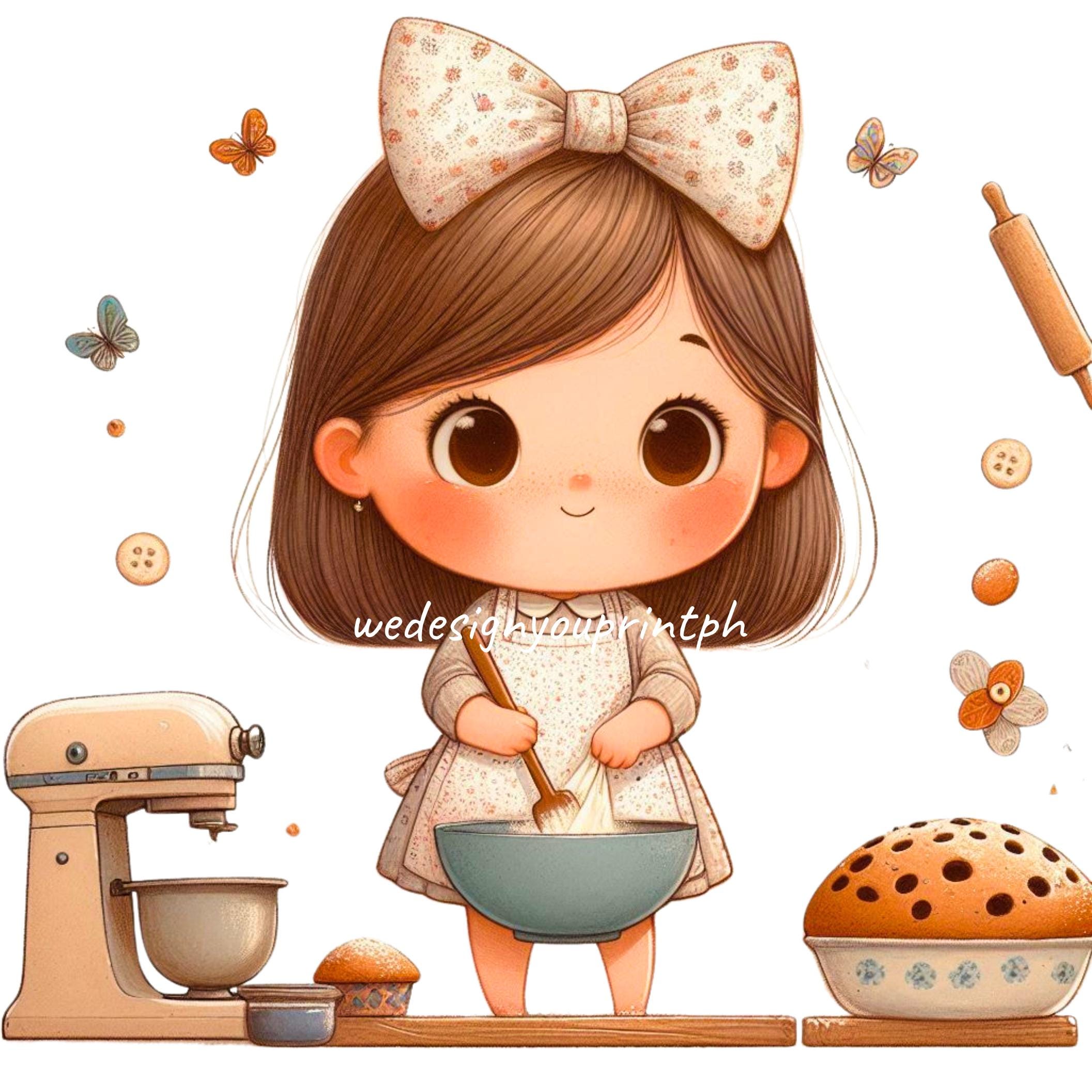 10 Cute Girl Baker Baking Clipart, Cute Chef Girl, Colorful Kitchen ...