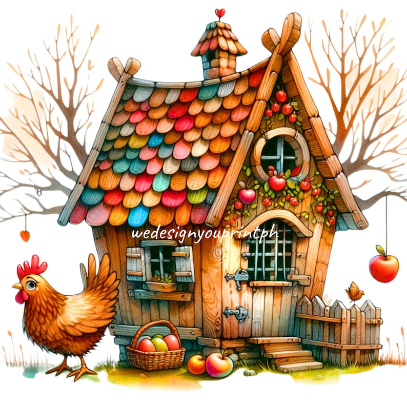 Cottagecore Chicken Coop Clipart: Rustic Farmhouse Design (digital ...