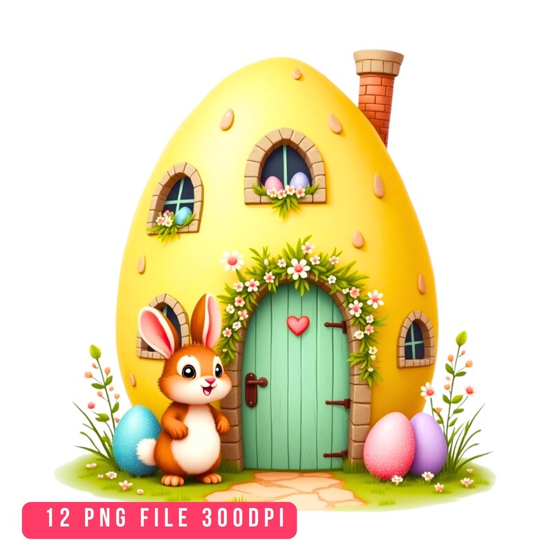 12 Cute Easter Bunny Houses Clipart PNG, Pastel Fairy Egg Homes Clip ...