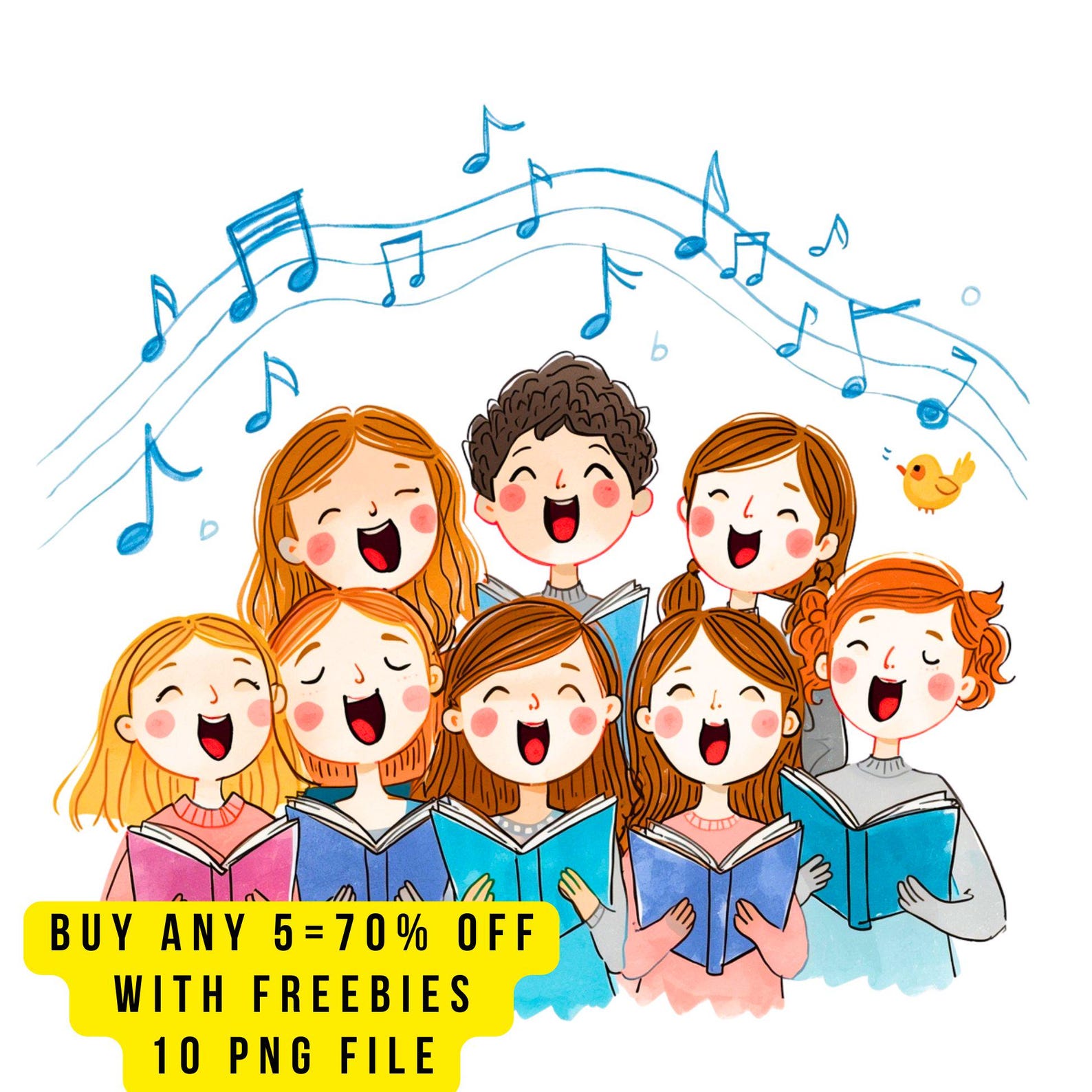 10 Kids Choir Singing Clipart, Children Music PNG Bundle Clip Art ...